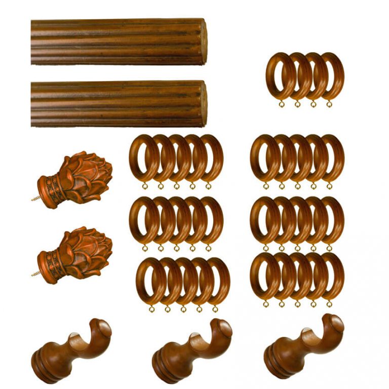 145" package Wood Rod 1 3/8" Diameter Fluted Design for Curtain or ...