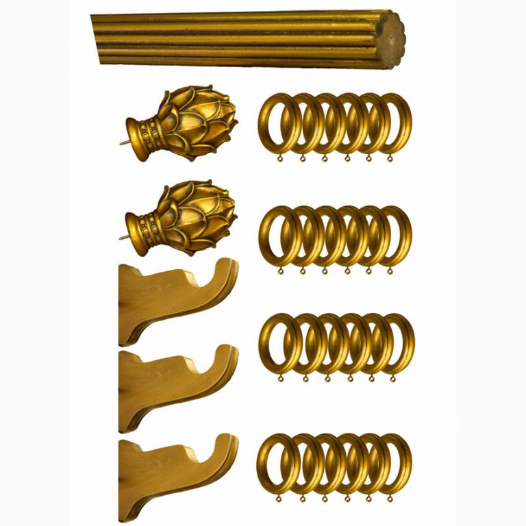 144" long Curtain Rod 2" Diameter Wood Anti Gold Color / Fluted Design ...