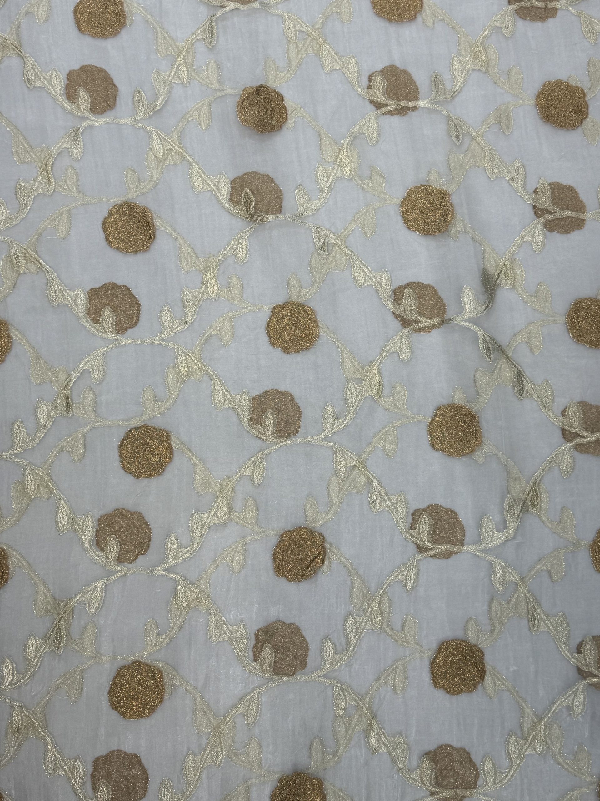 Fabric Embroidery Floral Sheer Copper