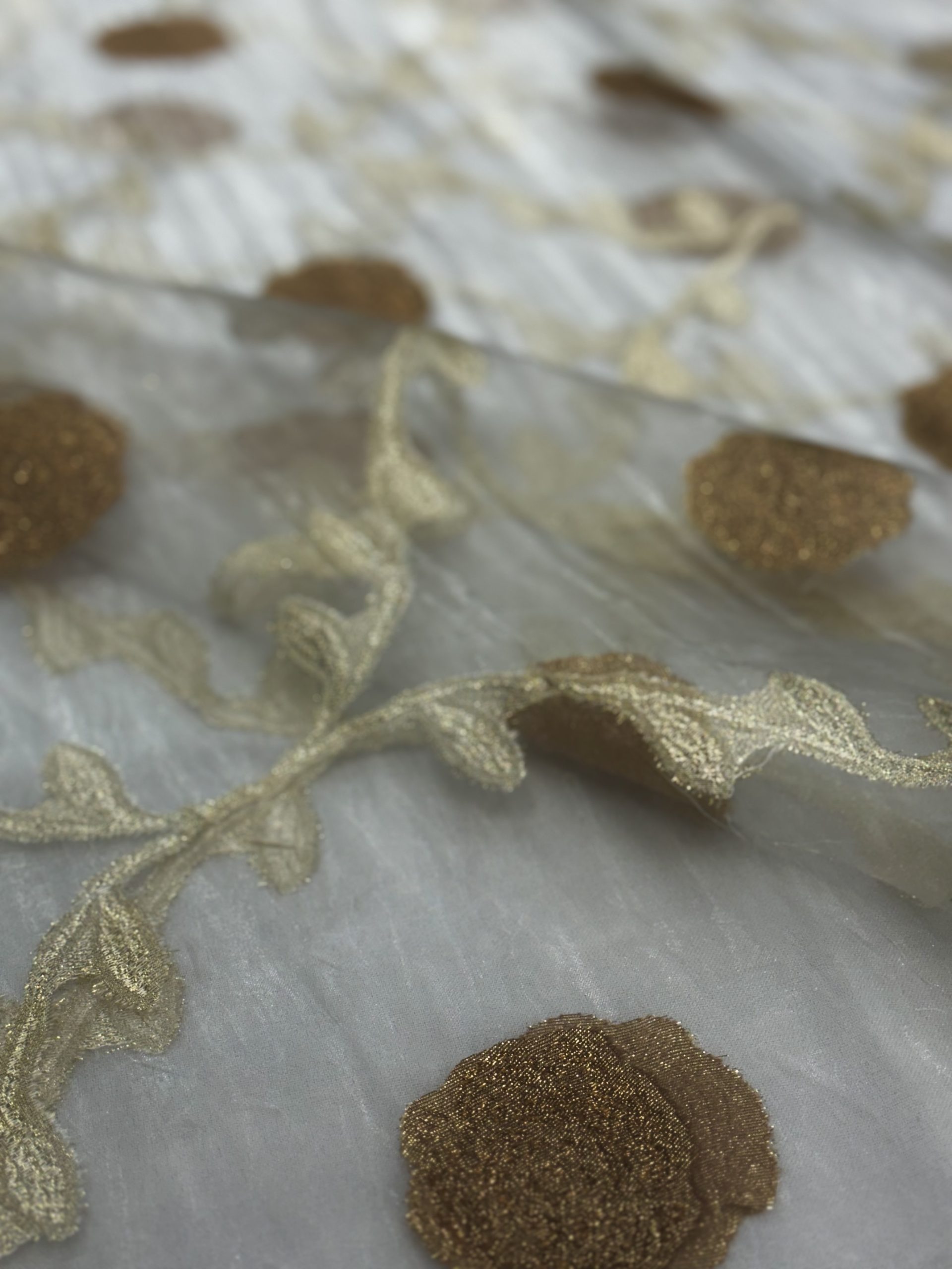 Fabric Embroidery Floral Sheer Copper