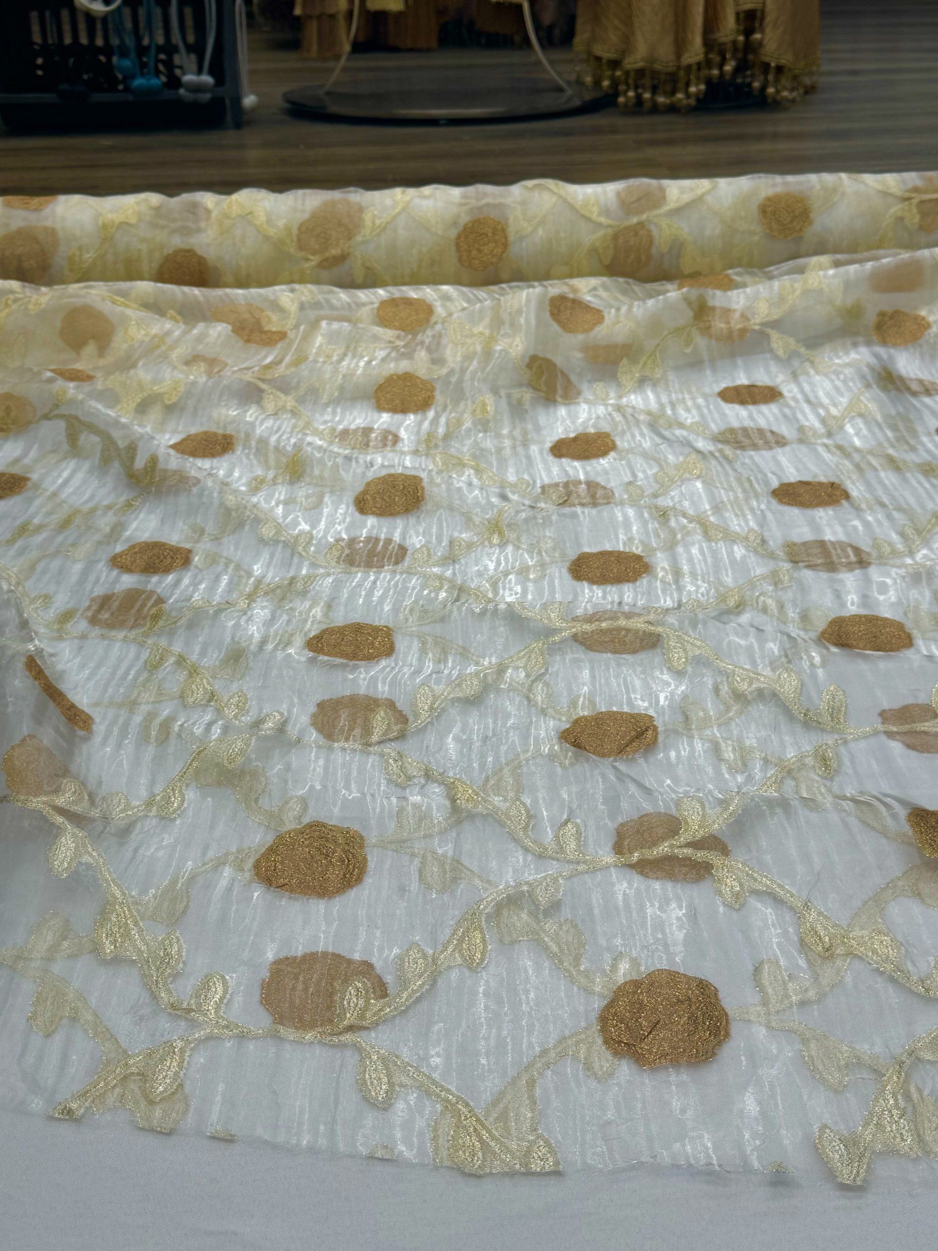 Fabric Embroidery Floral Sheer Copper