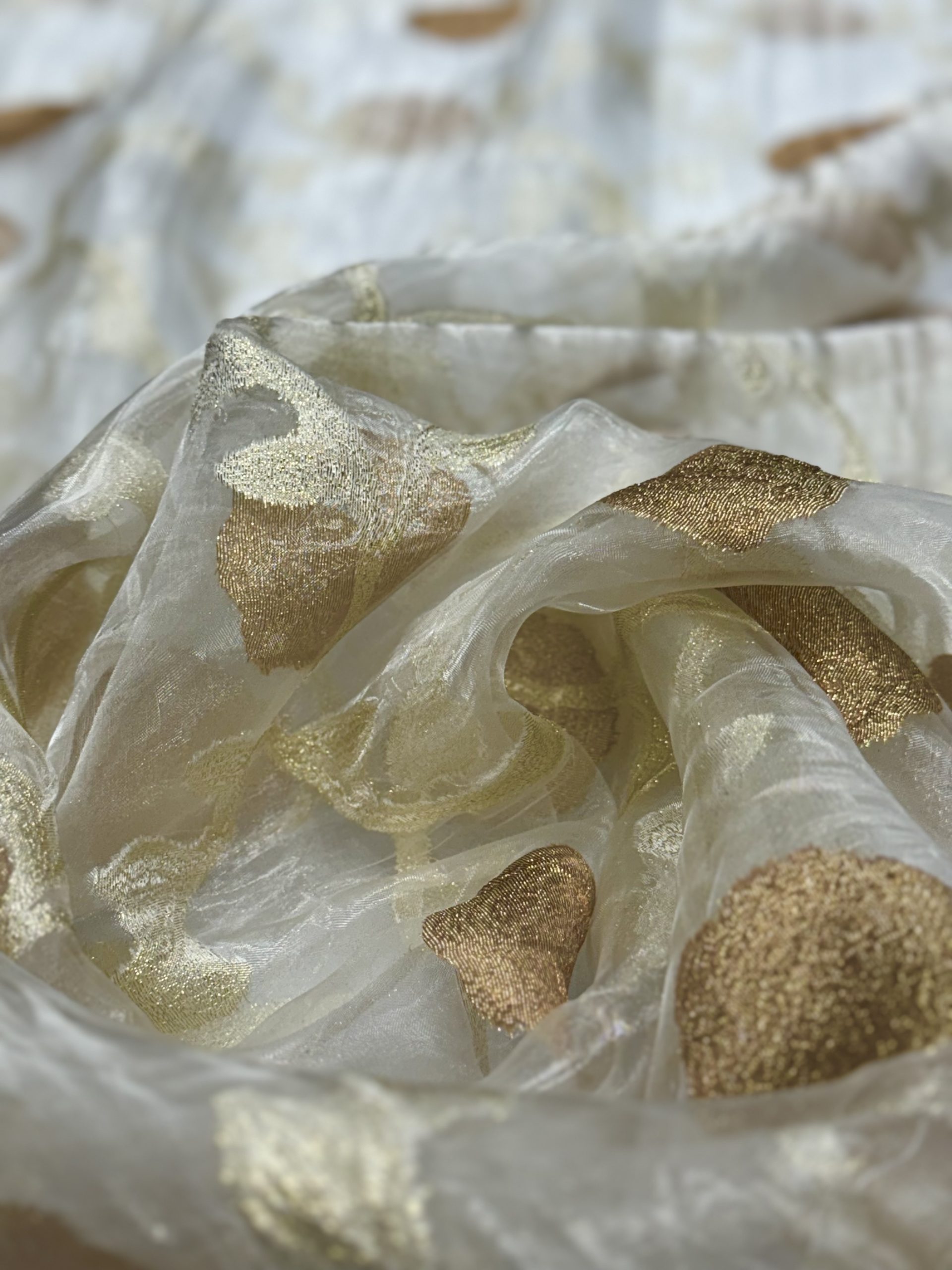 Fabric Embroidery Floral Sheer Copper