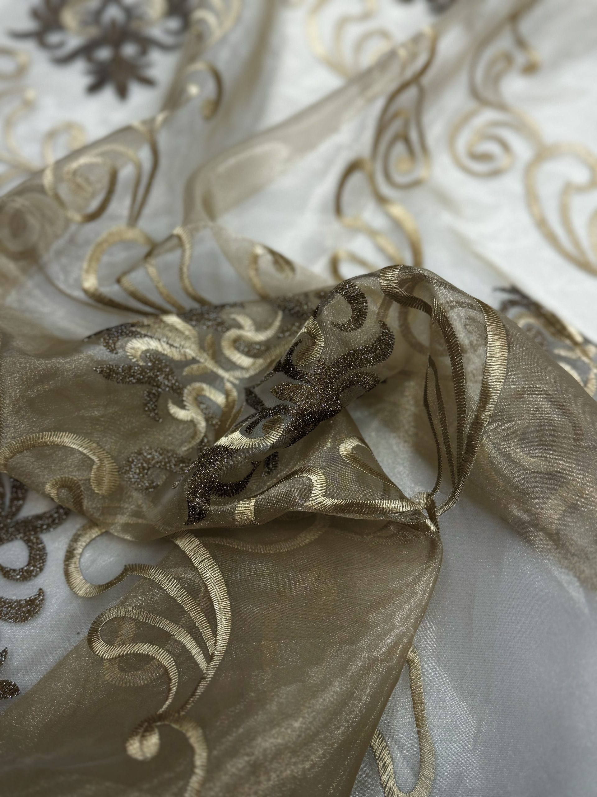 Fabric Embroidery Sheer Brown | Brilliant Drapery Design Inc.