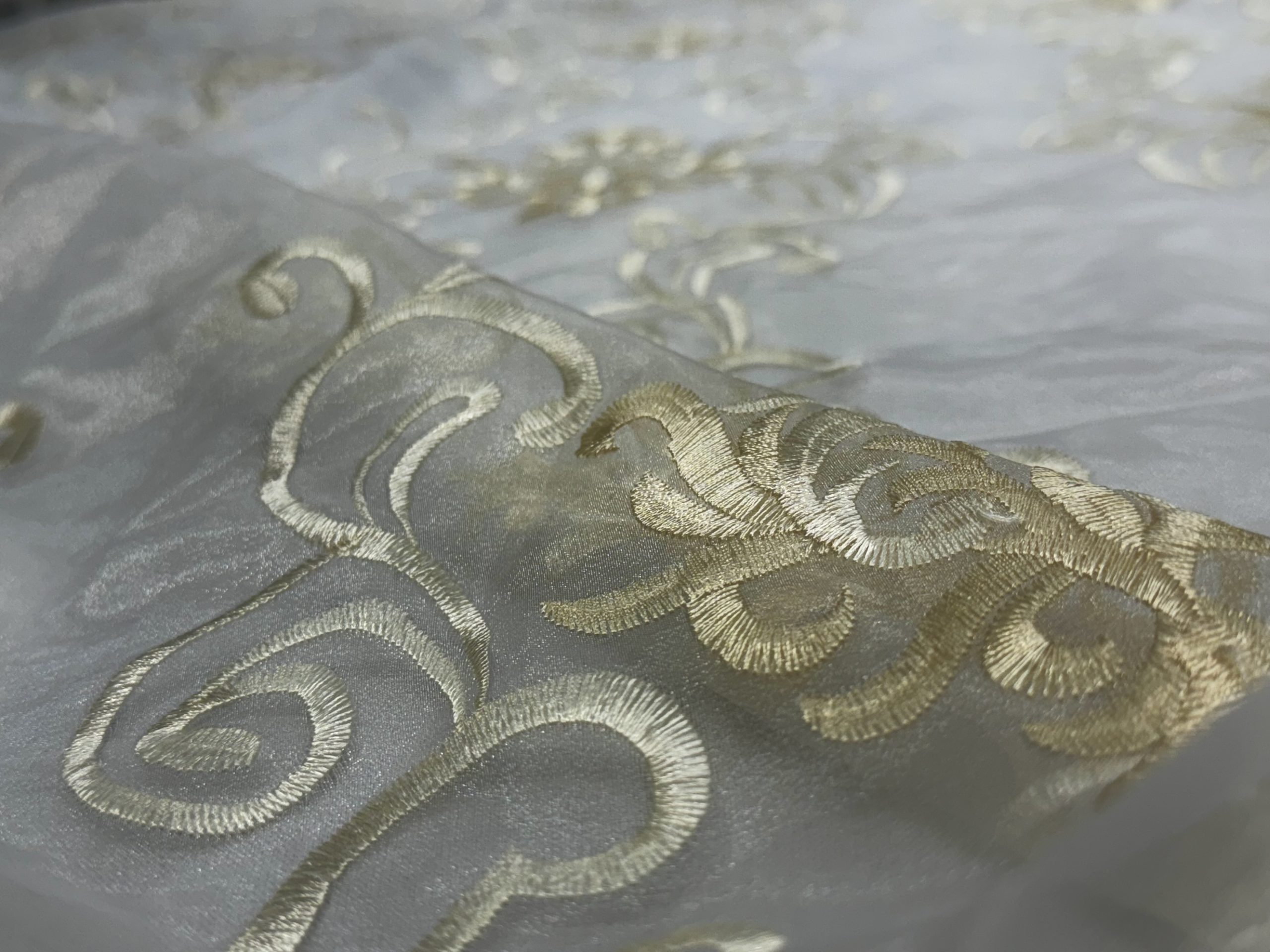 Fabric Embroidery Sheer Light Gold