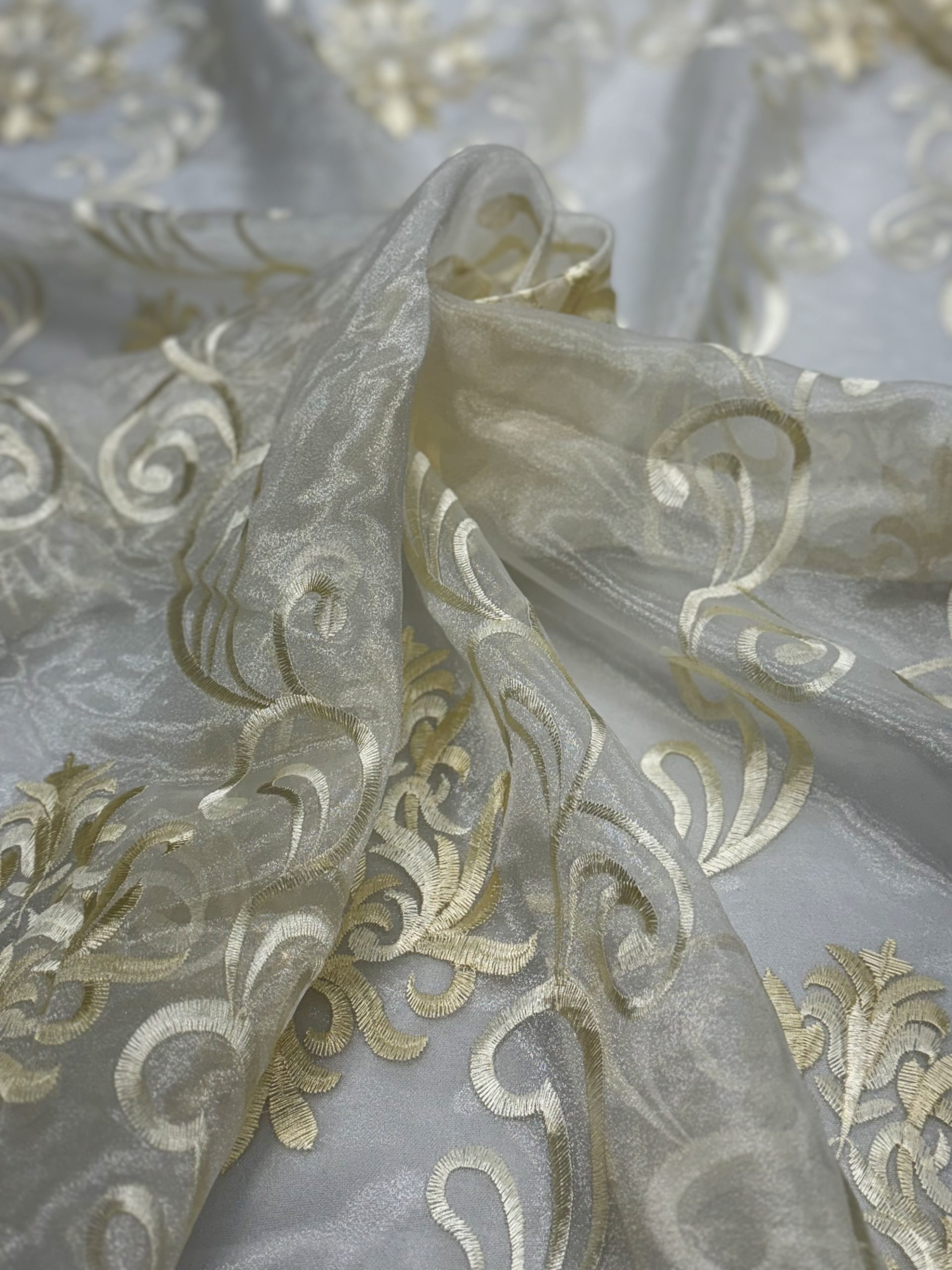 Fabric Embroidery Sheer Light Gold