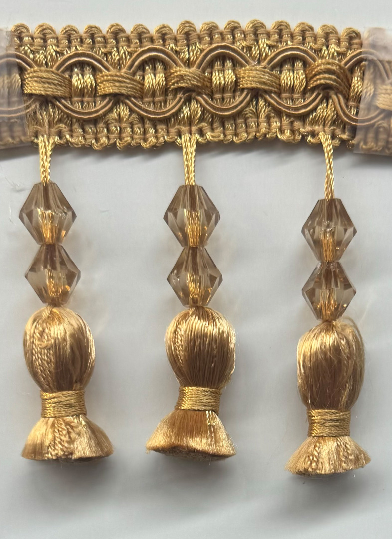 Mushroom drapery trim Gold | Brilliant Drapery Design Inc.